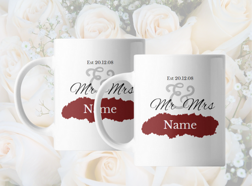 Personalised Couples Wedding Mugs With Colour Splash Design | Bad By ...