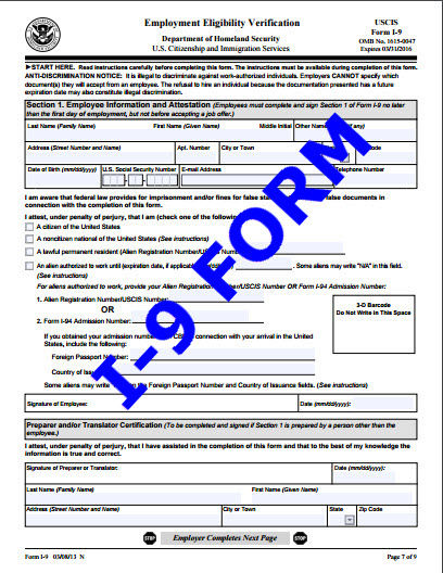 I-9 Employment Verification Form NOW OFFERED!!!
