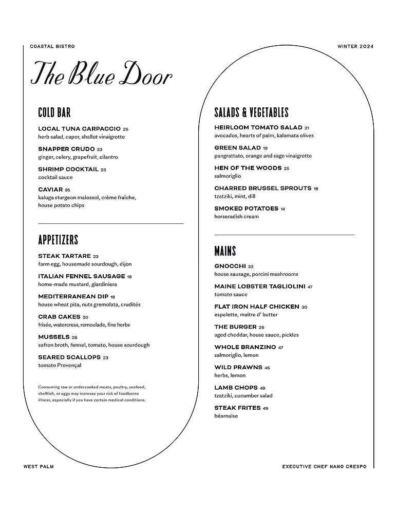 MENU | The Blue Door