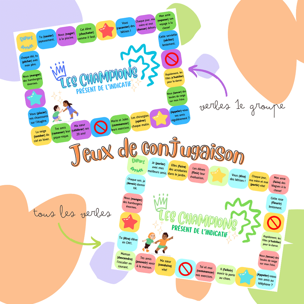 Jeux de plateau conjugaison Les Champions le Présent de l'indicatif