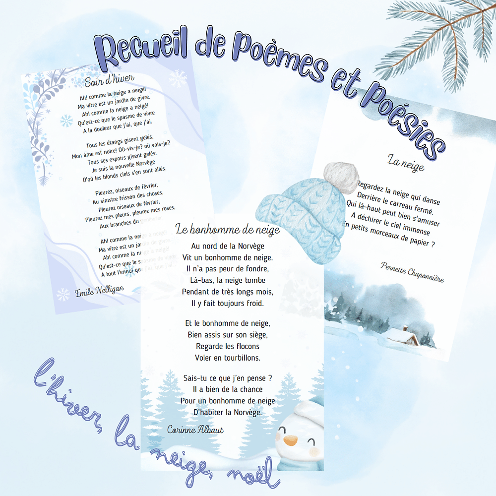 Recueil de poésies l'hiver, la neige, Noël