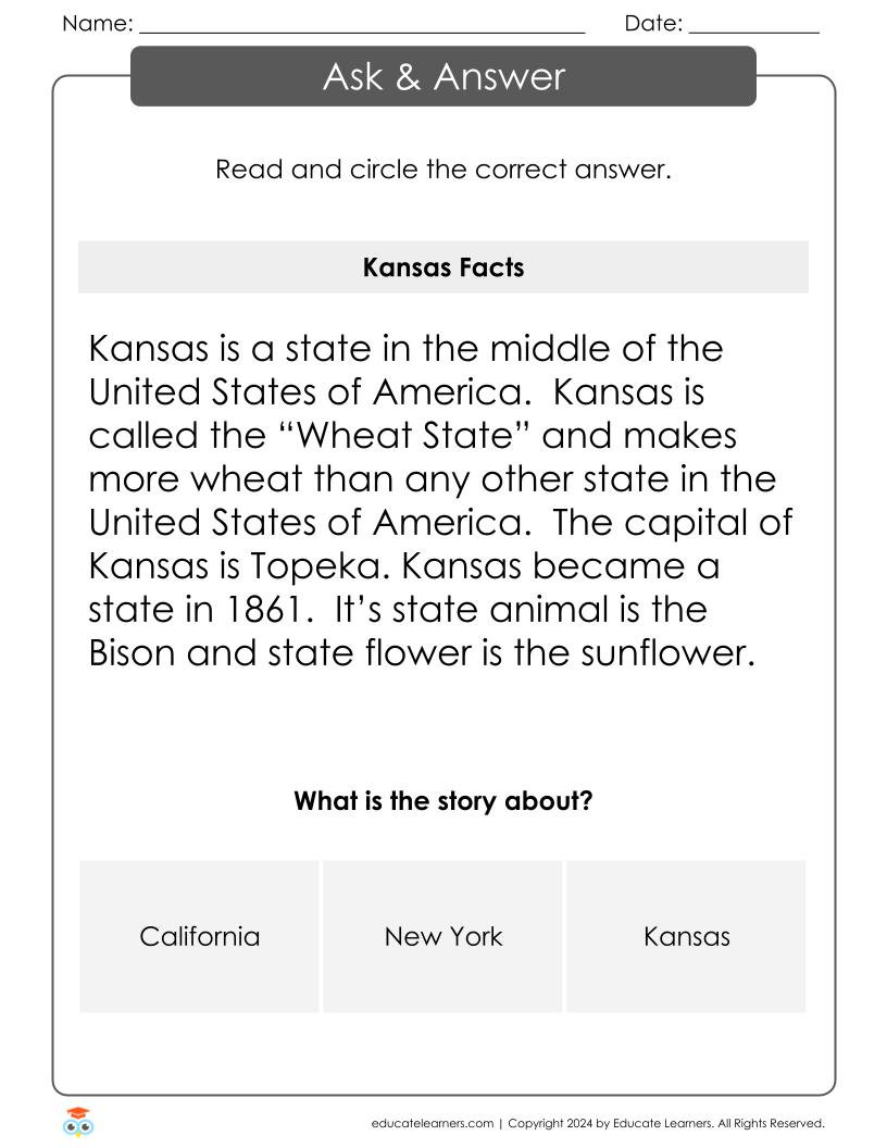 Ask and Answer Nonfiction Kansas EL 432