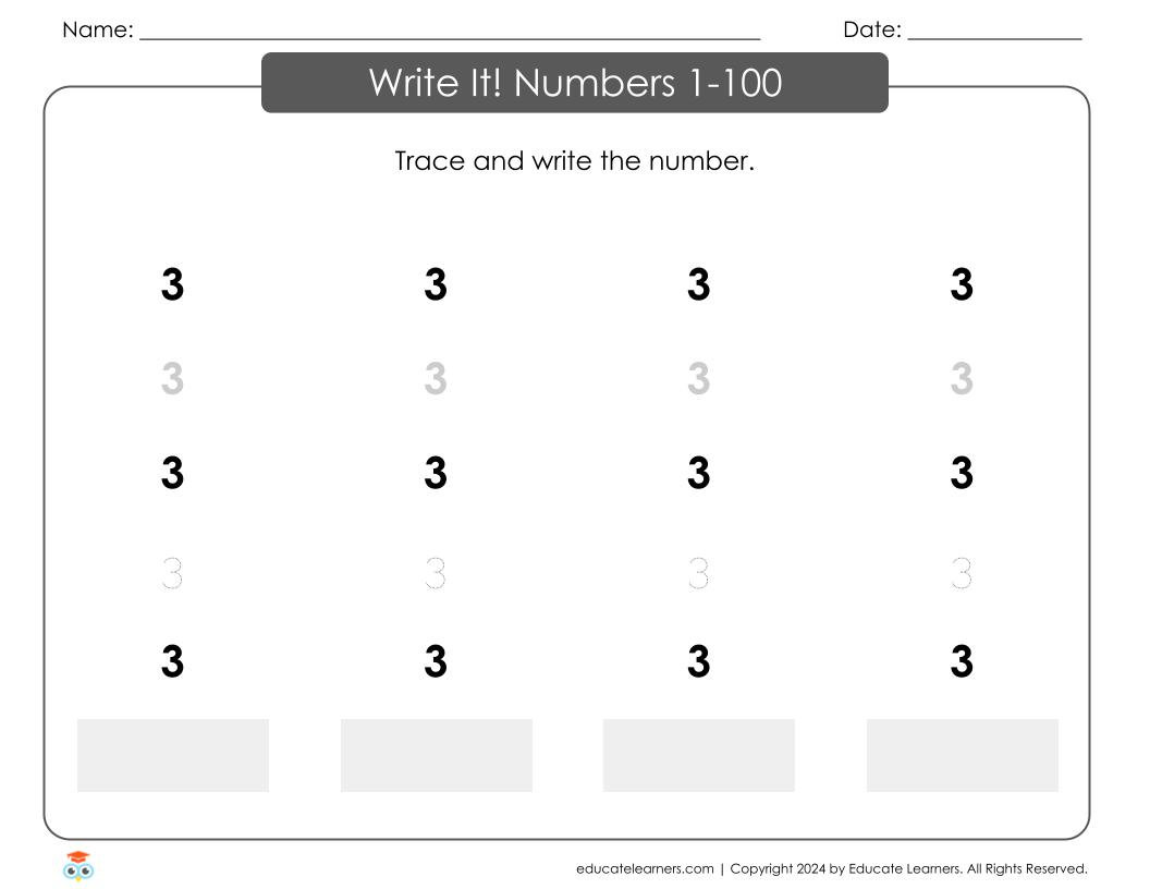 Writing Numerals - 1-100 EL 383