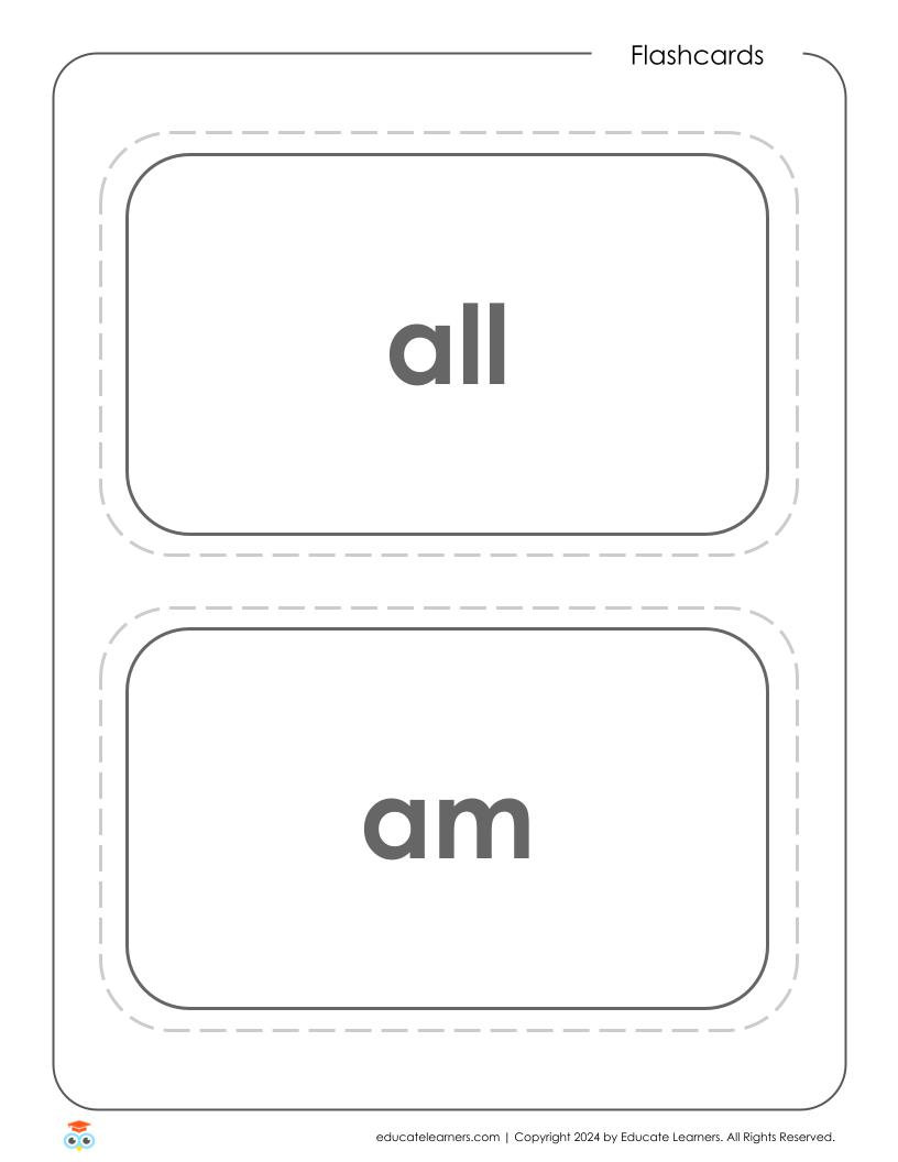 Kindergarten Dolch Sight Word Flashcards EL 393