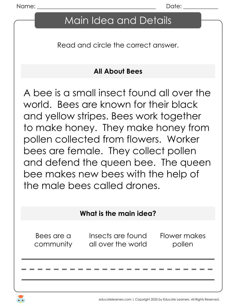 Main Idea and Details Bees EL 436
