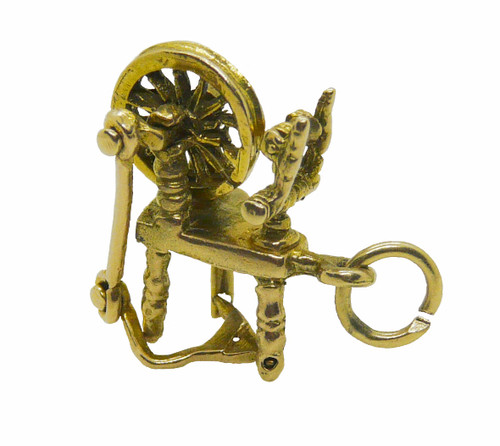 Vintage 9ct Gold Spinning Wheel Charm, articulated | Elizabeth Roy Charms