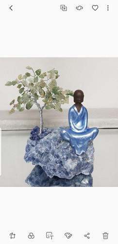 Blue Zen Ceramic Statue sitting on Natural Blue Calcite Chunk ...