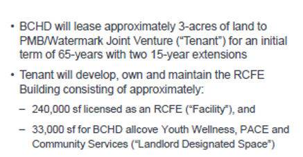 BCHD Has 0% Ownership of New Development - Per BCHD Bankers Cain Brothers