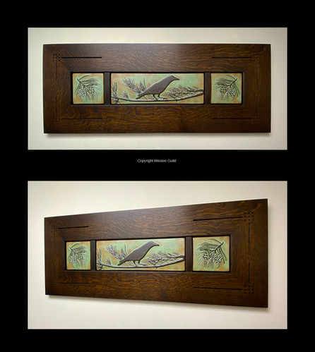 Bird On Branch Framed Tile Mural Triptych | missionguildstudio