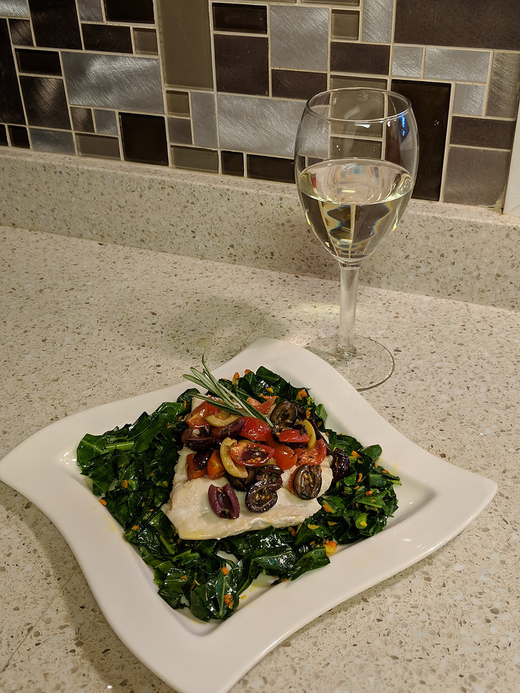 Lemon Butter Haddock with Gingered Curry Collard Greens