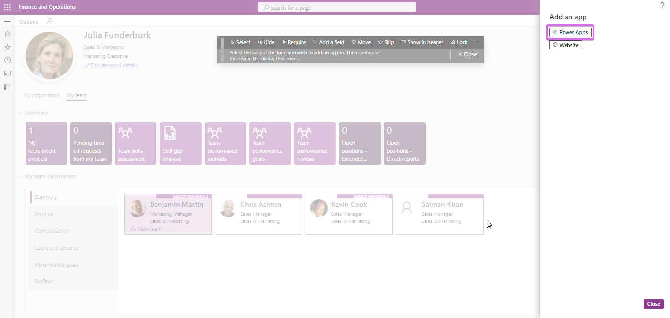 Power Apps & Pages for D365 HR
