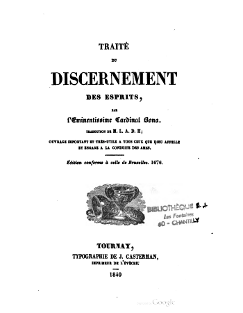 Cardinal Giovanni Bona - Traité du discernement des esprits
