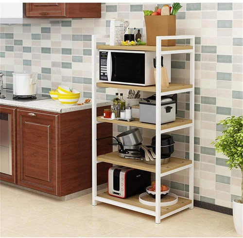 Microwave Oven Stand 5 Tier, White & Beige | Dsignlab