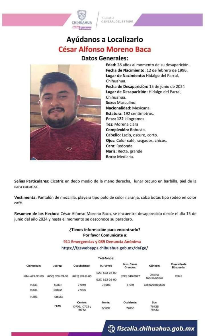 Localizan sano y salvo a César Alfonso Moreno Baca