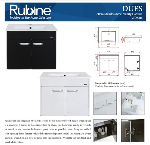 Rubine basin cabinet 60cm Stainless Steel Bathroom Cabinet - 2 doors ...
