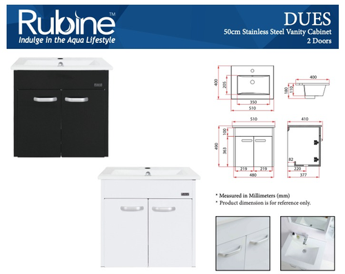 Rubine basin cabinet 50cm Stainless Steel Bathroom Cabinet - 2 doors ...
