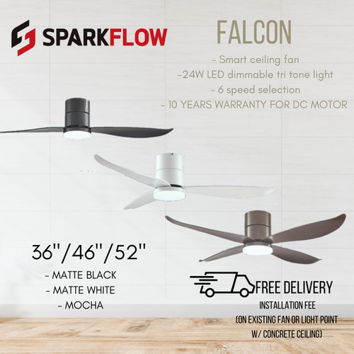 Falcon Smart ceiling fan with installation 24W tritone dimmable led ...