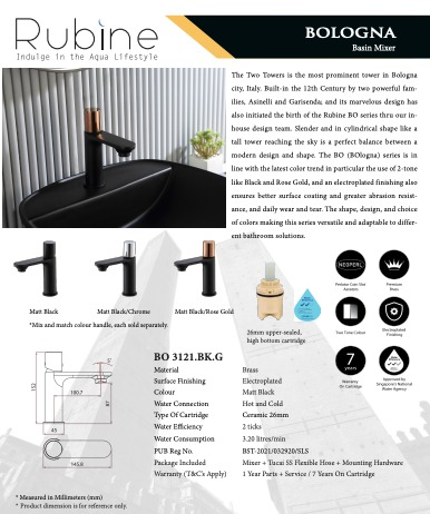Rubine basin mixer tap BO 3121.BK.G delivery installation | sparkflowsg