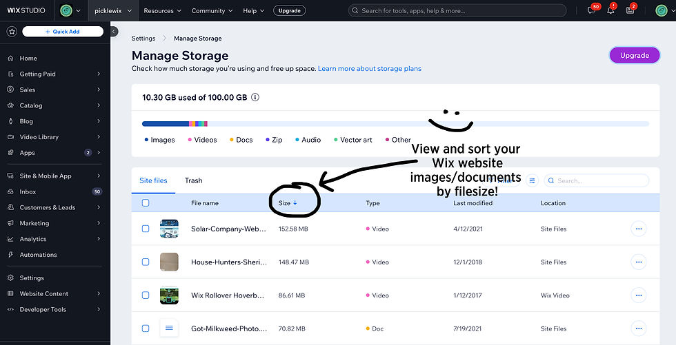 How to manage Wix storage?