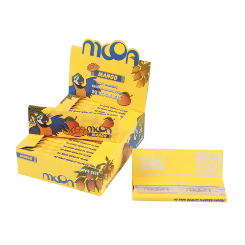 20 Packs Mango Flavor 1 1/4 Size Wood Rolling Paper | Moon Rolling Paper