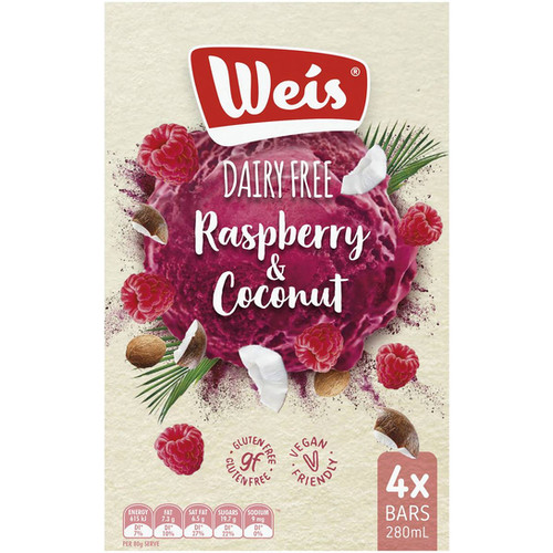 Weis Dairy Free Raspberry & Coconut Bars 4 pack | Zula Getz