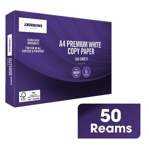 J.Burrows 80gsm Premium A4 Copy Paper 50 Ream Half Pallet | Zula Getz