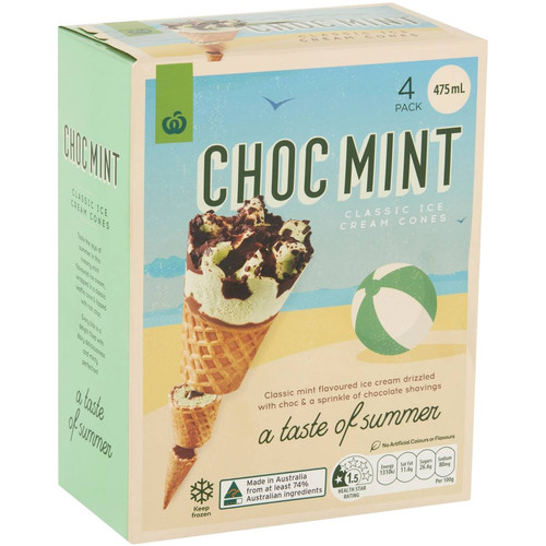 Woolworths Ice Cream Cones Choc Mint 4 pack | Zula Getz