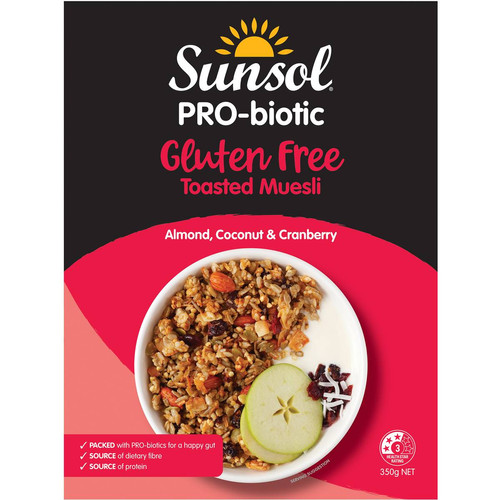 Sunsol Probiotic Gluten Free Muesli Almond, Coconut & Cranberry 350g ...