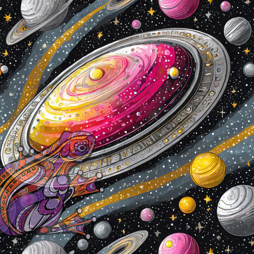 Pink & Yellow UFO on Star Background | Funky Frog Designs