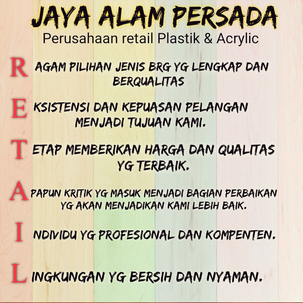 JAYA ALAM PERSADA adalah Perusahaan RETAIL Plastik & Acrylic terbaik ...