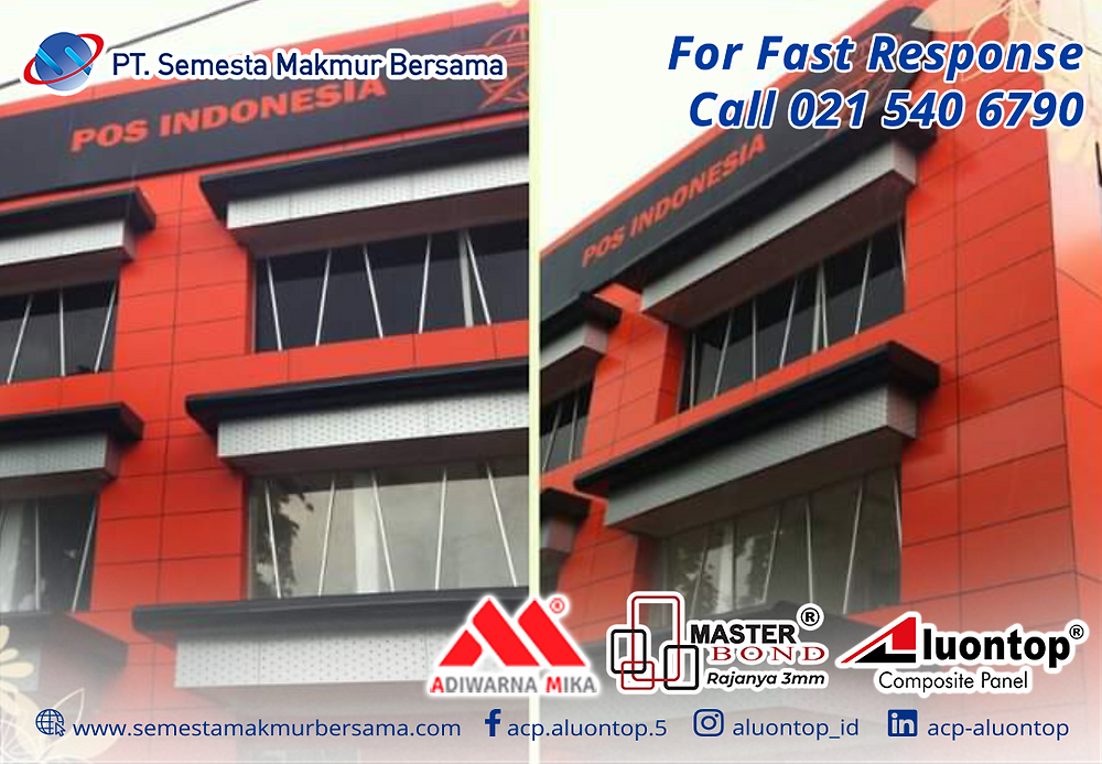 ACP Aluontop warna merah dan hitam digunakan untuk bangunan perusahaan ...