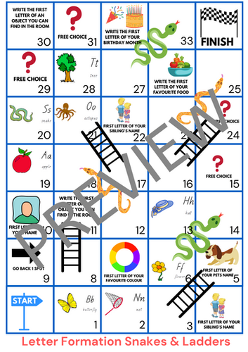 Letter Formation Snakes & ladders game | PlaySpace Therapy