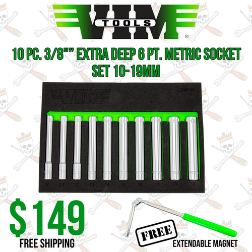 VIM 10 PC 3/8'' DR. EXTRA DEEP 6PT SOCKET SET + FREE Extendable Magnet | JDTCo.