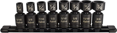 ASTRO PNEUMATIC 8 Piece SAE 3/8" Drive Nano Pinless Universal Impact ...