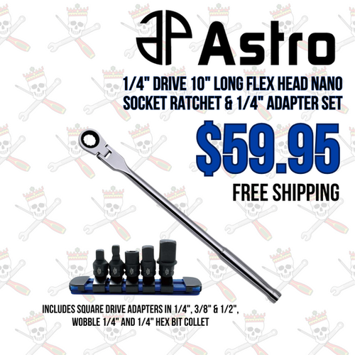 Astro 1/4" Drive 10" Long Flex Head Nano Socket Ratchet & 1/4" Adapter ...