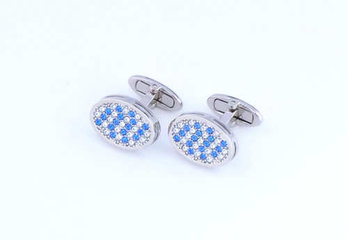 Sapphire & clear swarovski oval crystal cufflinks - palladium plated ...