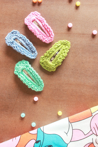 Crochet 4 Snap Hair Clips - Mint Green, Blue, Pink, Olive Green | The ...