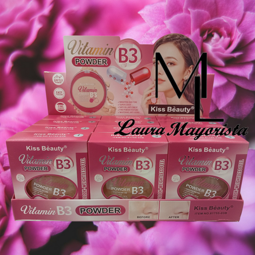 X12 UNIDADES Polvo compacto con Vitamina B3 KISS BÉAUTY 30g N°81755-03B ...