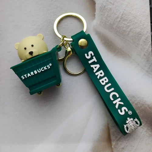 Starbucks Cart with Bear 3D Keychain | Cute Coffee-Themed Keychain ...