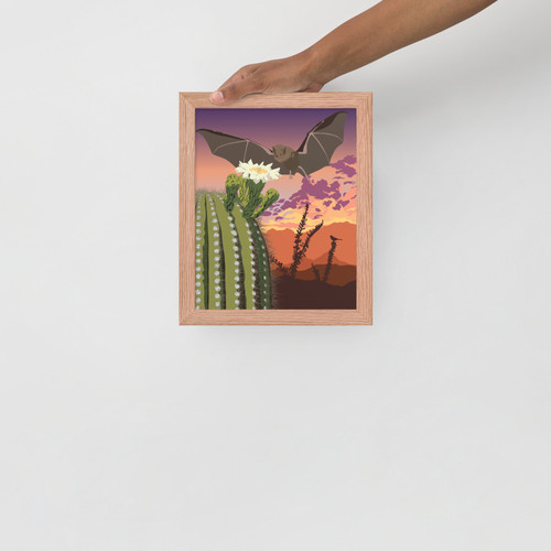 8 x 10 | Framed | Southwest Bat and Saguaro | Poster | RetroTrek Gifts