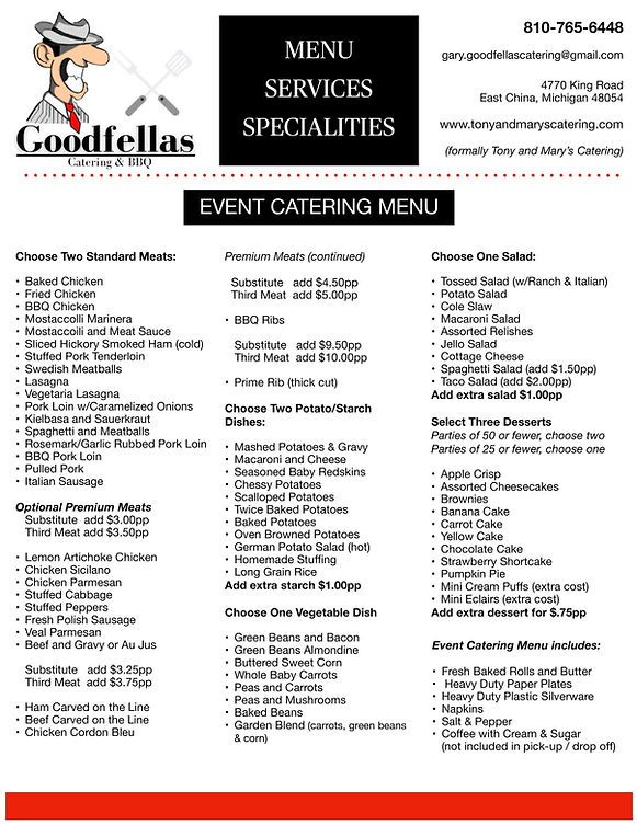 Menu | Goodfellas Catering