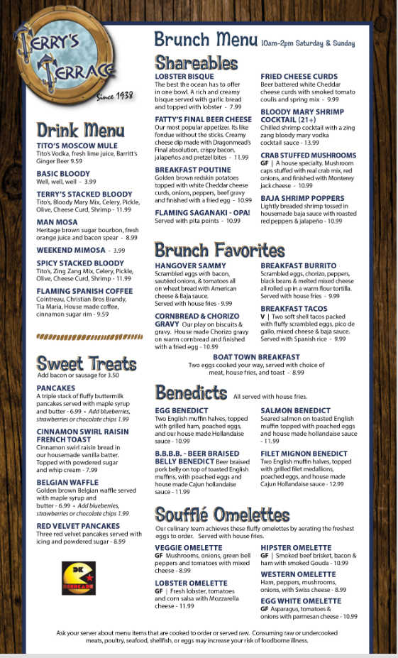Terry's Terrace Menu