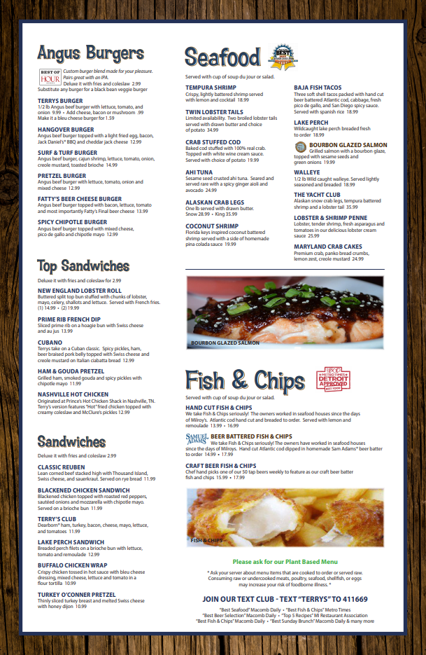 Terry's Terrace Menu