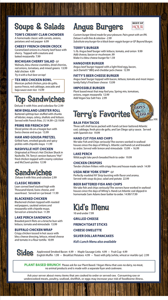 Terry's Terrace Menu