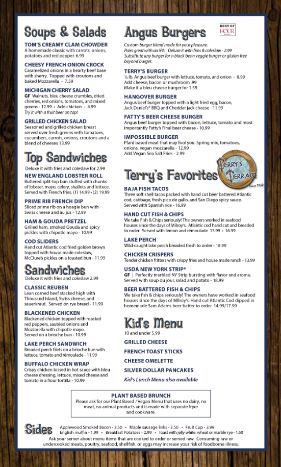Terry's Terrace Menu