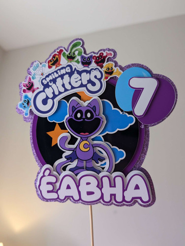 Smiling critters card cake topper 7 inch wide | Cork Icing Sheets