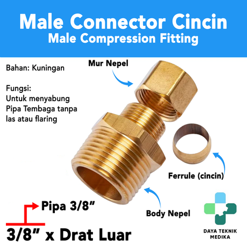 Male Connector Cincin Pipa 3/8" - Brass Male Compression Fitting | Daya ...