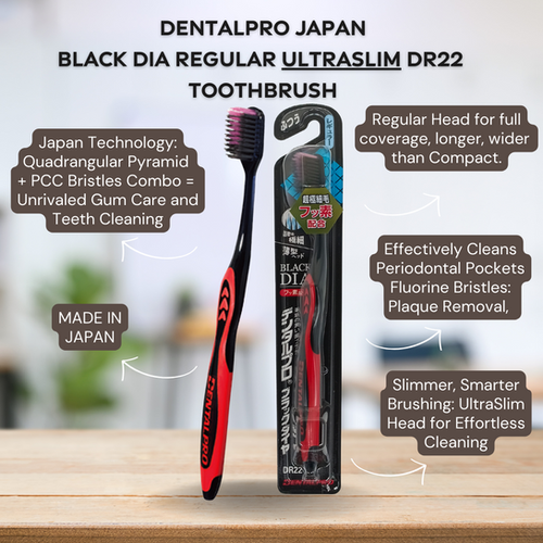 Dentalpro Japan Black Dia Regular Ultraslim DR22 Toothbrush | hairbrushexpert
