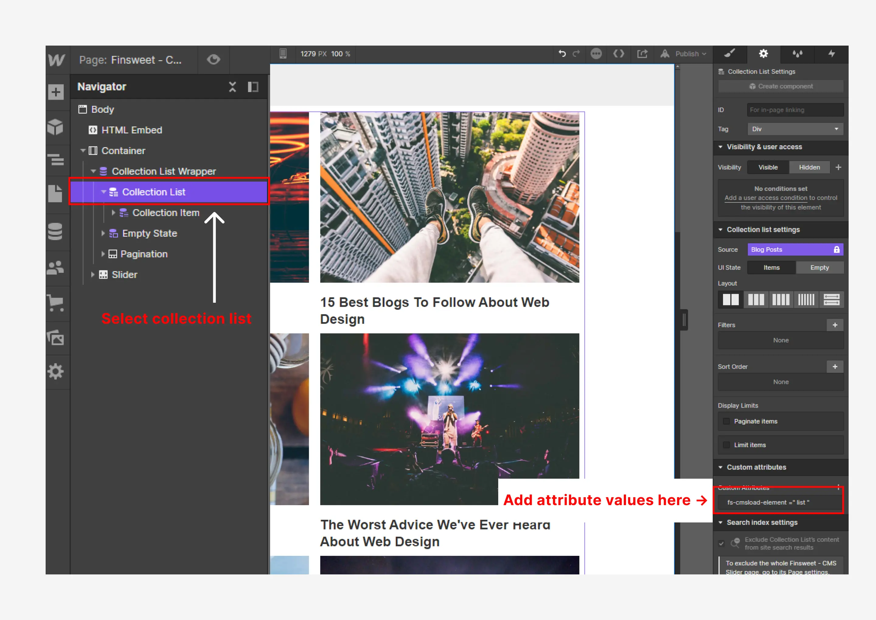 How to Create a CMS Slider in Webflow Using Finsweet Attributes.