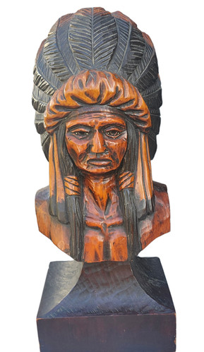 Vintage Hand Carved Native American Indian Head Bust Wood Statue by Ed ...
